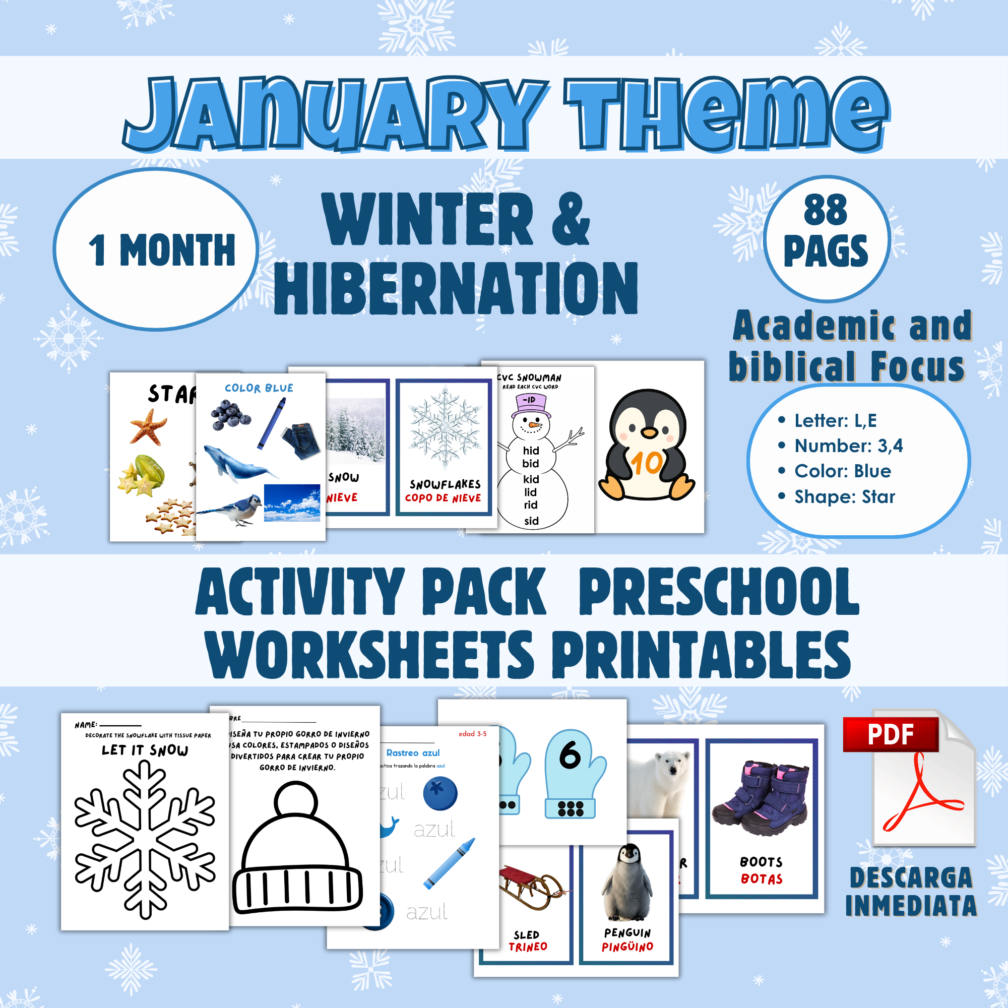 January Theme (Winter & Hibernation) Activity Pack, preeschool Workshe ...