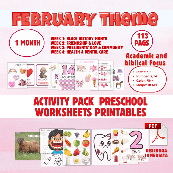 February Theme ( Activity Pack) Preschool Worksheets imprimibles PDF D ...
